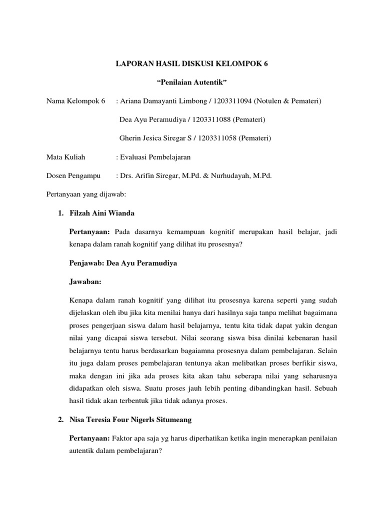 Laporan Hasil Diskusi Kelompok 6 Evaluasi Pembelajaran | PDF | Karier & Perkembangan | Bisnis