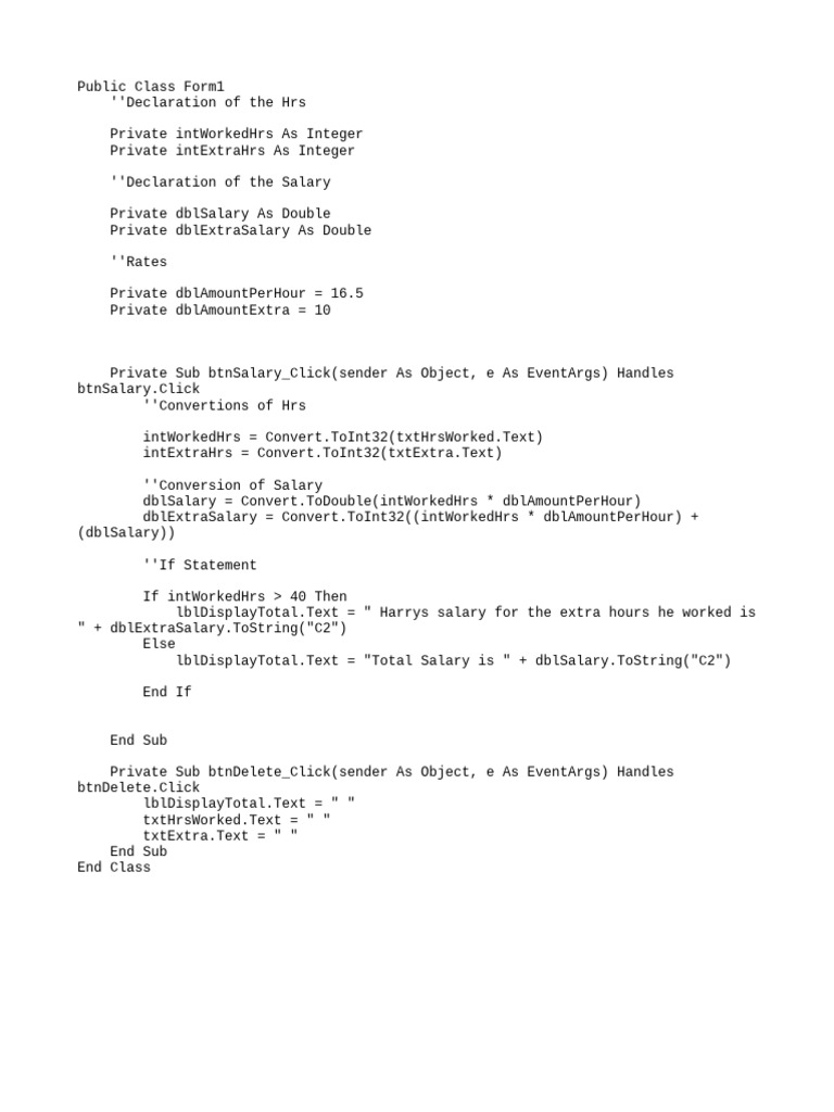 Salary Calculation in VB.NET Form | PDF