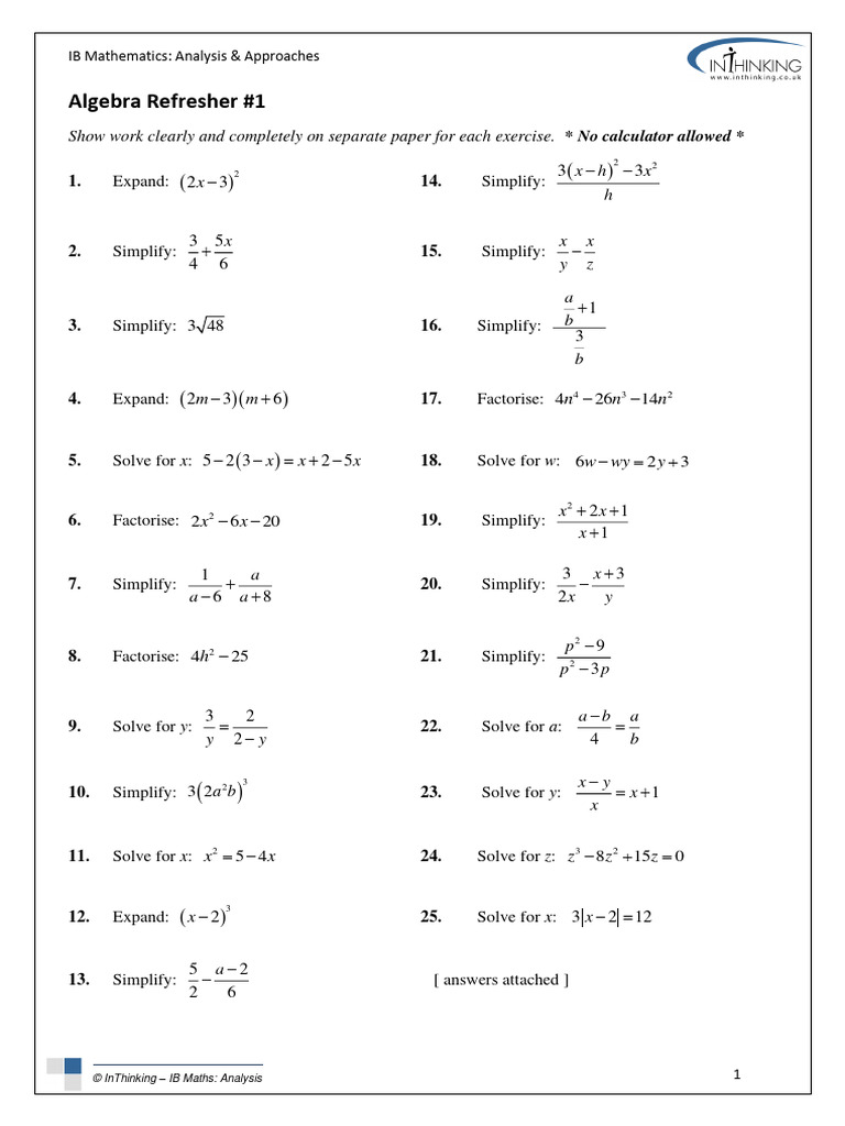 Algebra Refresher 1 | PDF | Mathematics | Algebra Algebra Refresher 1 | PDF | Mathematics | Algebra