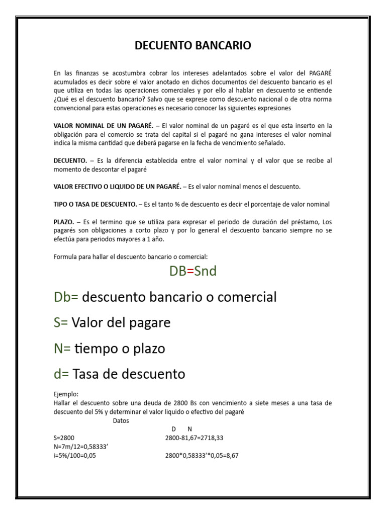 DESCUENTO BANCARIO Tamaño Carta 1234765 | PDF | Interés | Finanzas ...