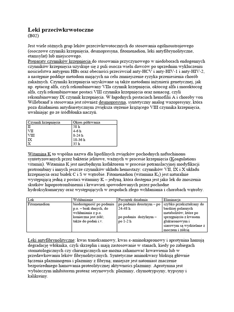 Leki Przeciwkrwotoczne | PDF