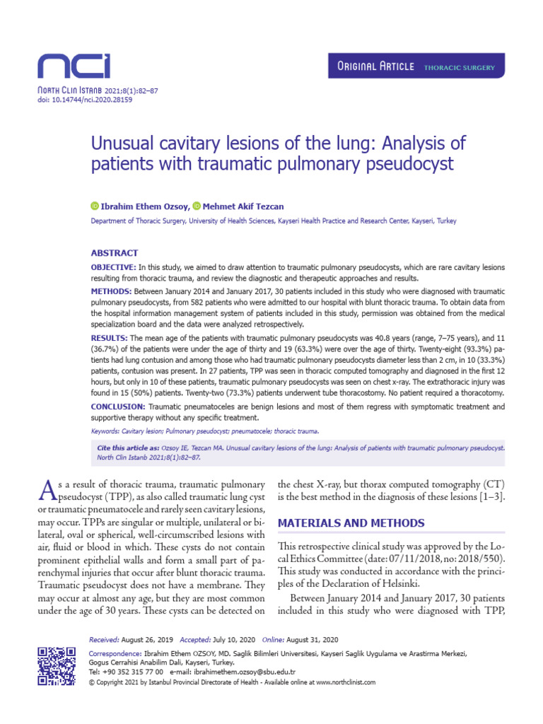 2019 Unusual Cavitary Lesions of The Lung Analysis of | PDF | Thorax ...