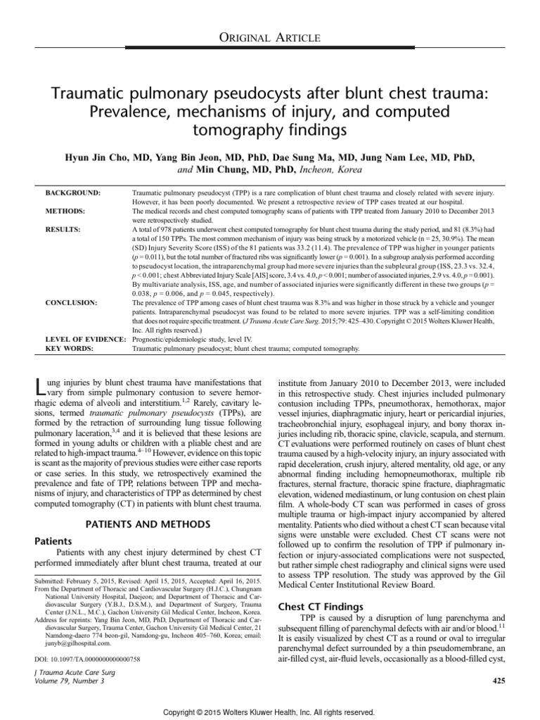 2015 Traumatic Pulmonary Pseudocysts After Blunt Chest Trauma | PDF ...