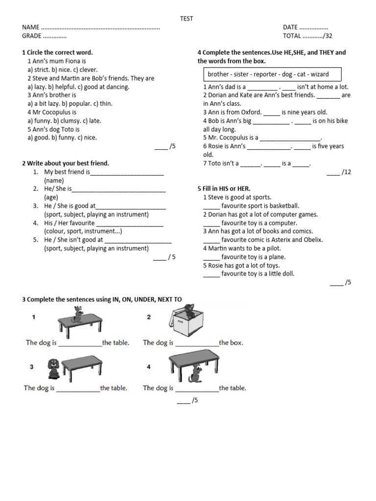 Class 5 Test 1 - 1 | PDF