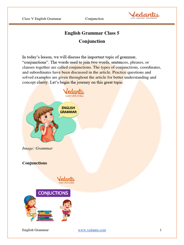 English Grammar Class 5 Conjunctions - Learn and Practice - Download ...