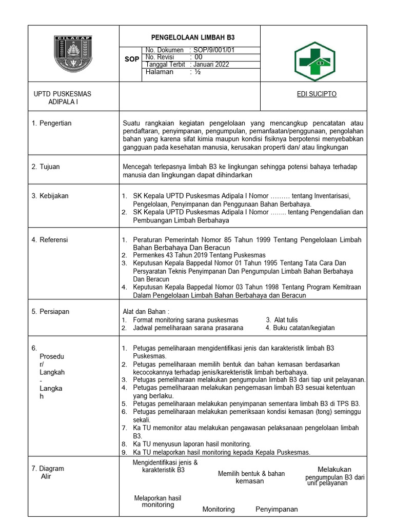 Sop Pengelolaan Limbah B3 | PDF