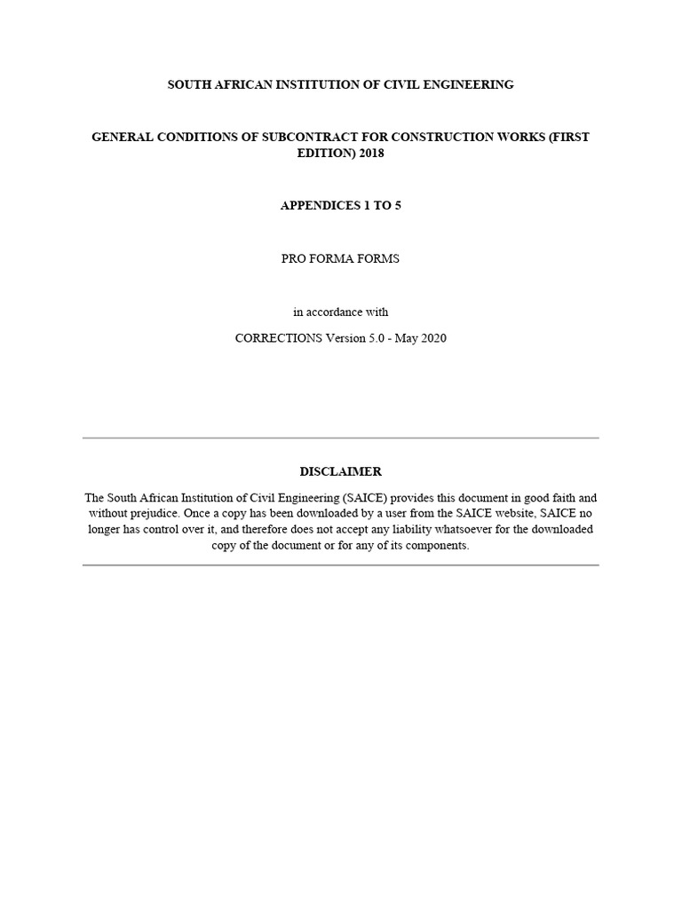 SAICE GCSC 2018 1stPrintDY Pro Forma Forms Per Corr V5 AA 1 | PDF | Subcontractor | Surety