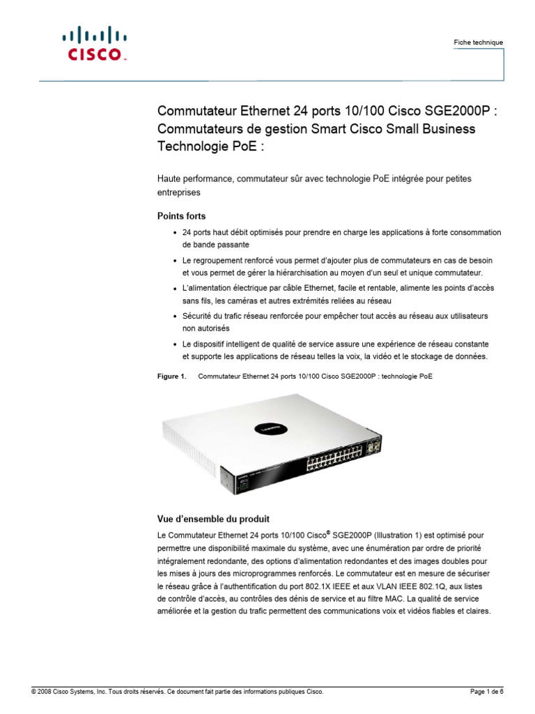 Cisco Switch POE Fiche Technique | PDF | Ethernet | Qualité de service