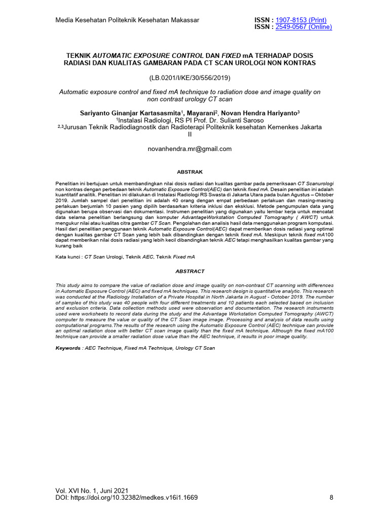 Automatic Exposure Control And Fixed Ma Technique To Radiation Dose And Image Quality On Non