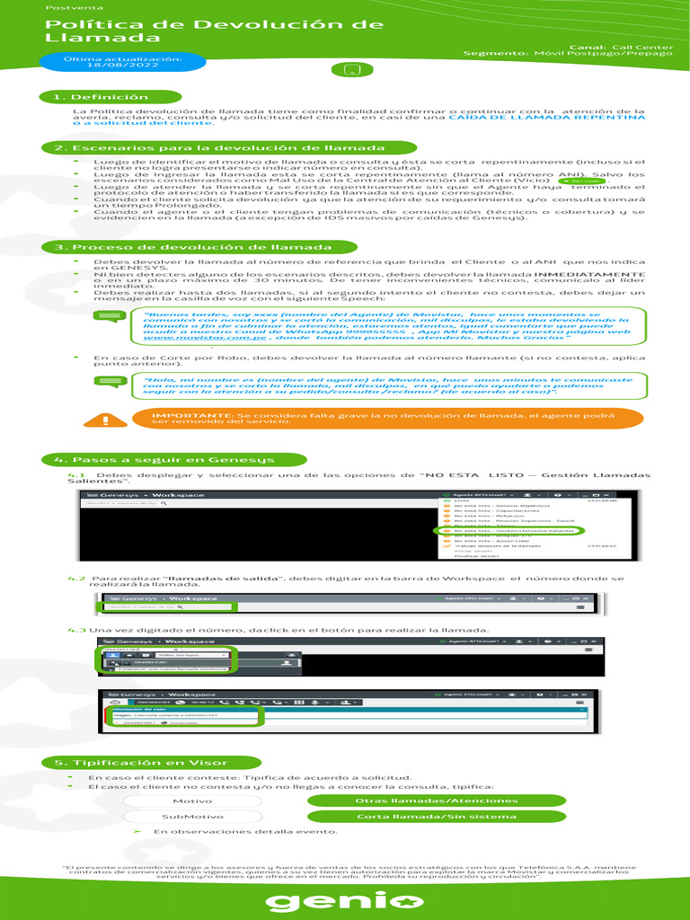 Política Devolución de Llamadas Call Center Residencial | PDF