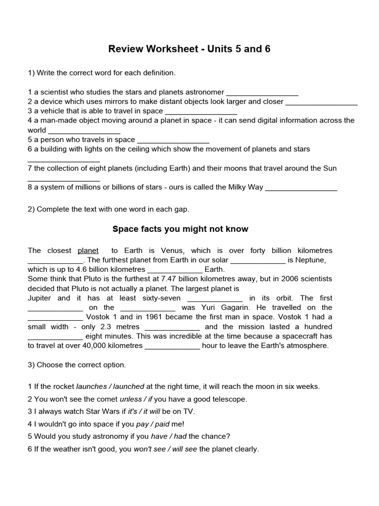 Review Worksheet - Units 5 and 6 | PDF | Planets | Outer Space