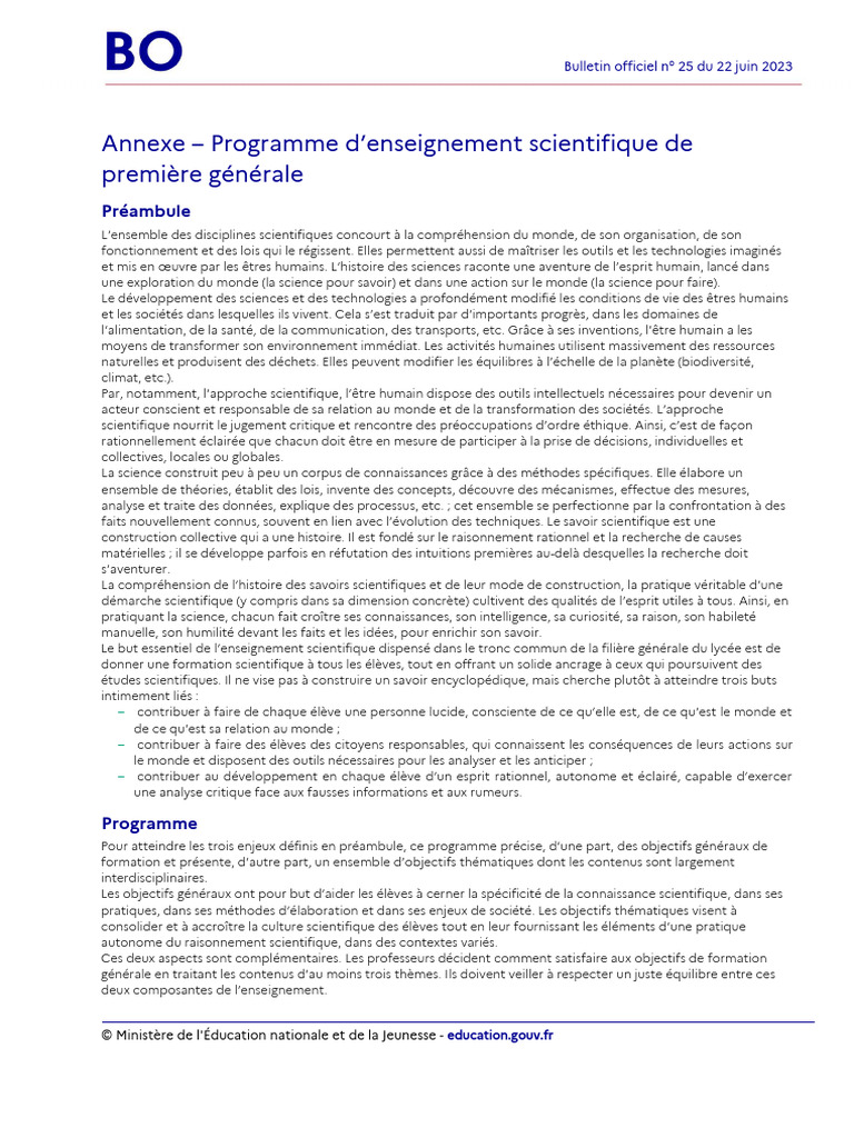 Programme SVT PREMIERE Enseignementscientifique2023 | PDF | Cristal | Terre