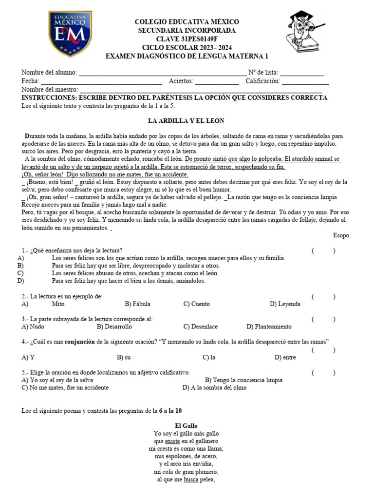 Diagnostico Español Edumex | PDF | Sopa | Alimentos