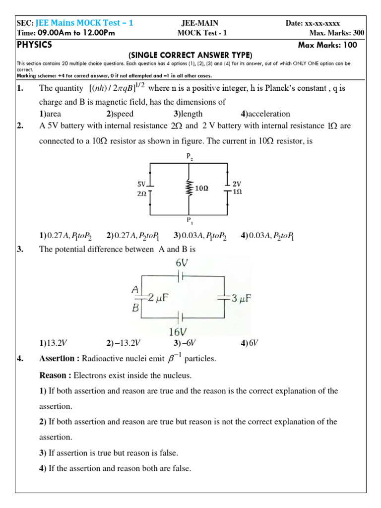 Jee Mains Mock Test 1.original | PDF | Gases | Chemical Reactions