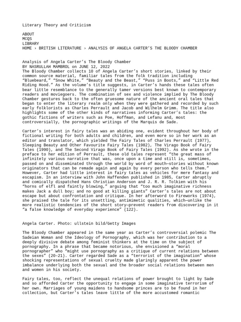 Angela Carter Analysis | PDF | Fairy Tales | Charles Perrault