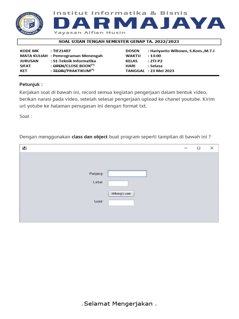Soal Uts Pemrograman Menengah Praktikum | PDF