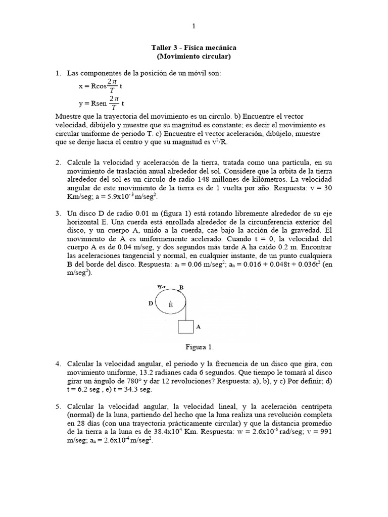 Taller 4 Cinemática (Movimiento Circular) - Fisica Mecánica | PDF | Velocidad | Aceleración