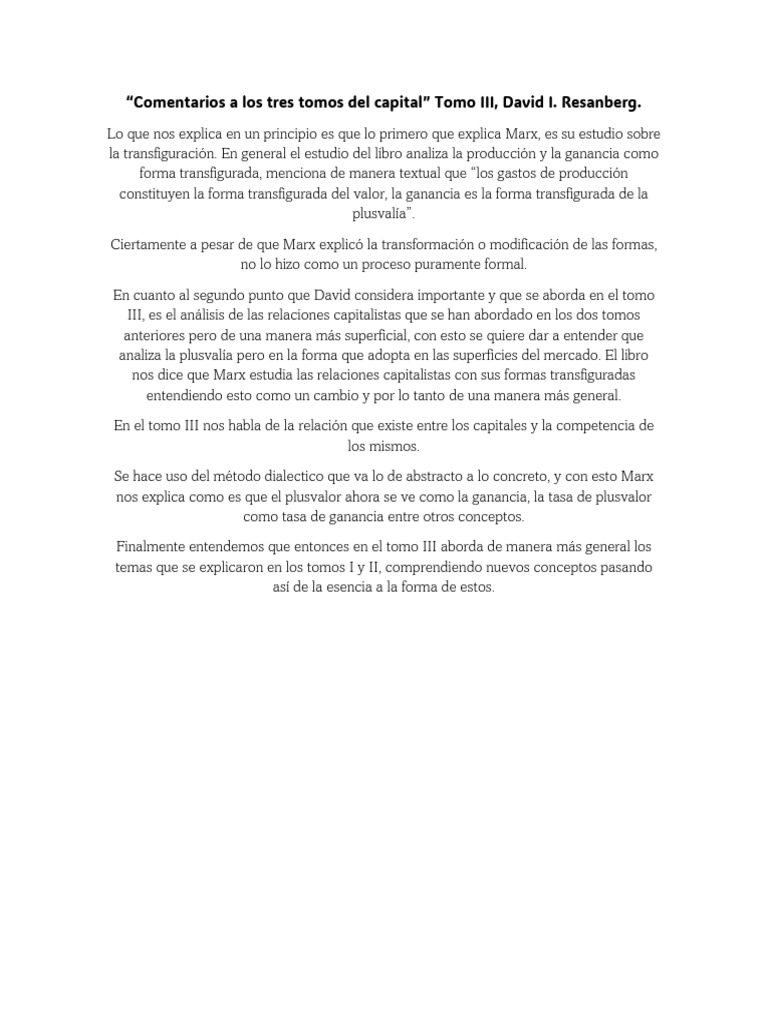 Comentarios A Los Tres Tomos Del Capital, Tomo III | PDF | Finanzas y dinero | Filosofía