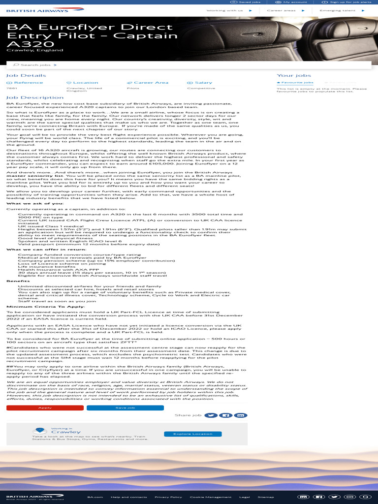 BA Euroflyer Direct Entry Pilot - Captain A320 at British Airways | PDF ...