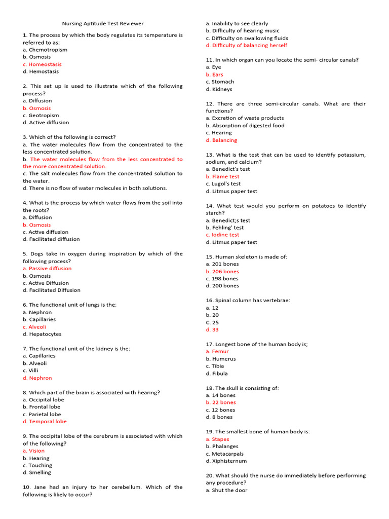 Nursing Aptitude Test Reviewer Guide | PDF