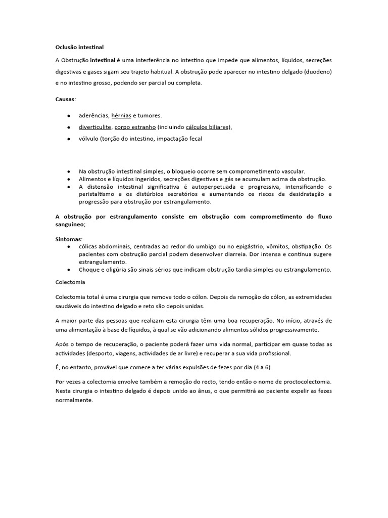 Oclusão Intestinal | PDF | Dor | Vômito