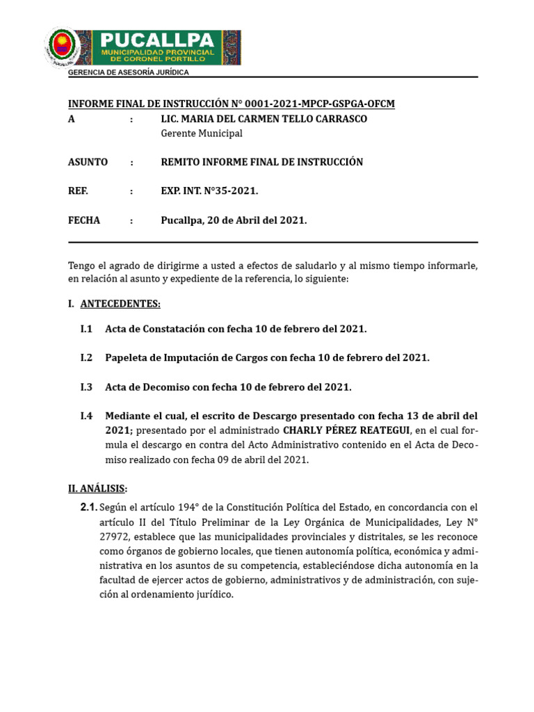 Informe Final de Instrucción-Maria Tello Carrasco | PDF | Justicia | Crimen y violencia