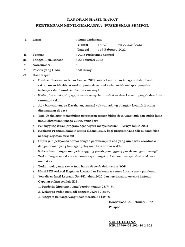 Laporan Hasil Rapat | PDF