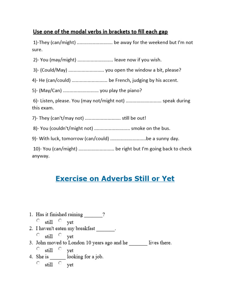 Use One of The Modal Verbs in Brackets To Fill Each Gap | PDF