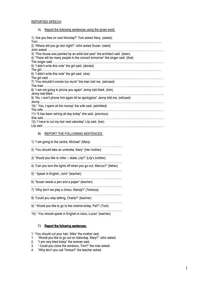 Reported Speech | PDF | Question | Linguistics