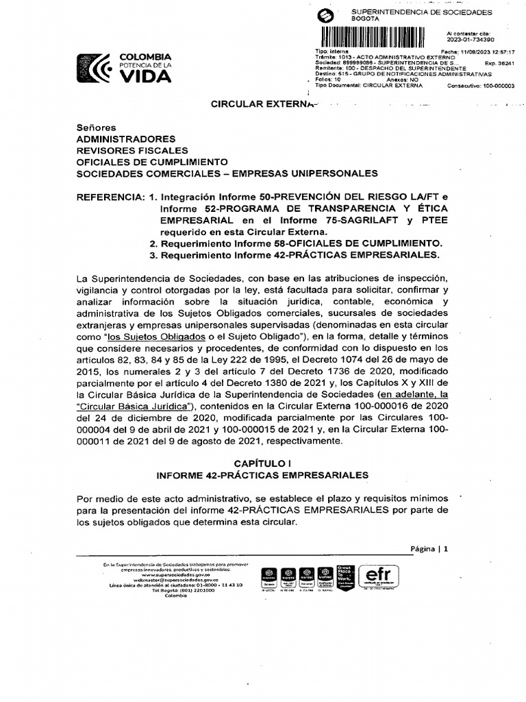 Circular Externa 100-000003 de 11 de Septiembre de 2023 | PDF | Gobierno | Gobernancia