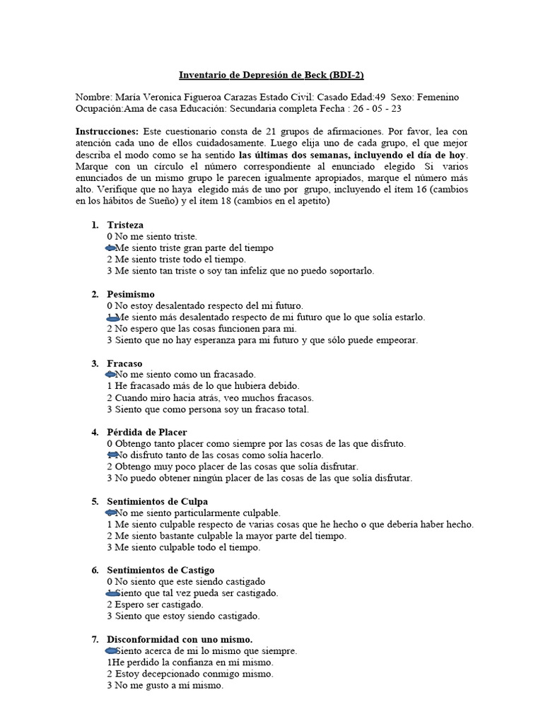 BDI 2-Inventario de depresión de BECK - 21 items | PDF
