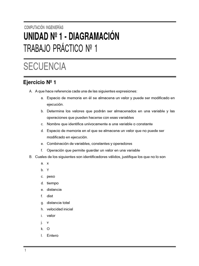 Trabajo Práctico Diagramación. Fundamentos de Informática | PDF | Algoritmos | Variable ...
