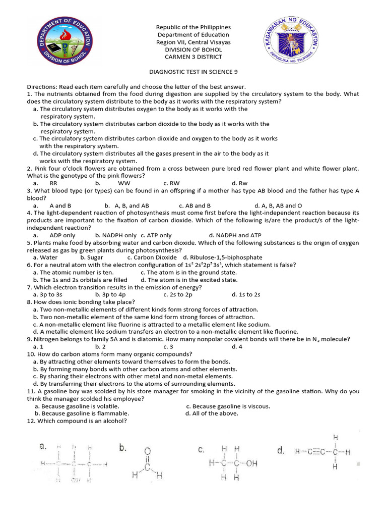Diagnostic Test - Science 9 | PDF | Atmosphere Of Earth | Greenhouse Effect
