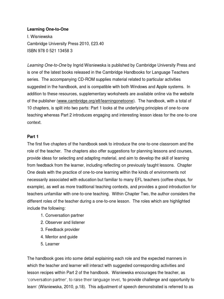 Learning One-to-One - Book Review | PDF | English As A Second Or ...