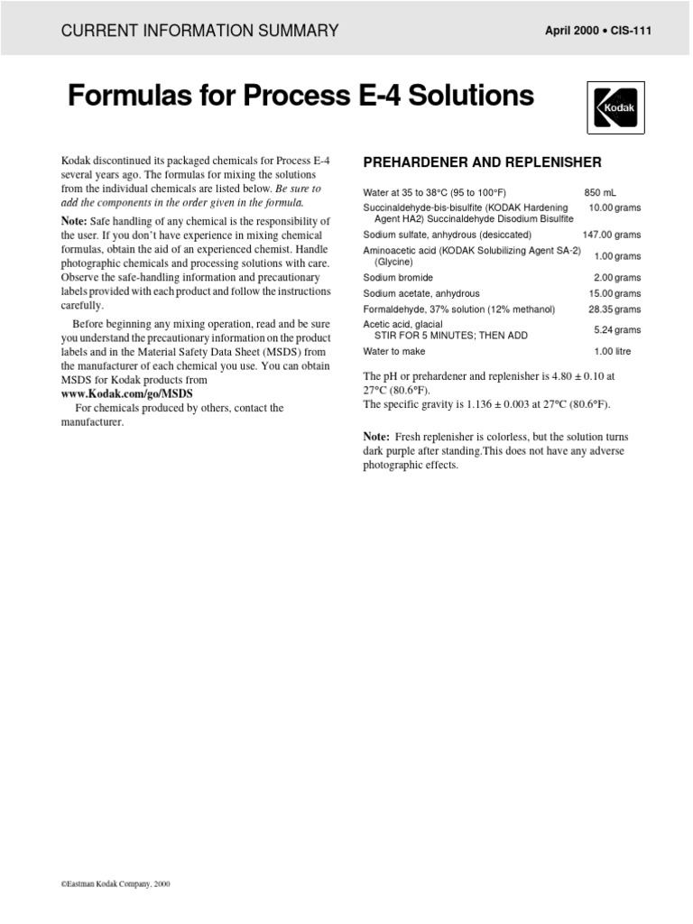 E4 Color Reversal Process Formula | PDF | Sodium | Sodium Hydroxide