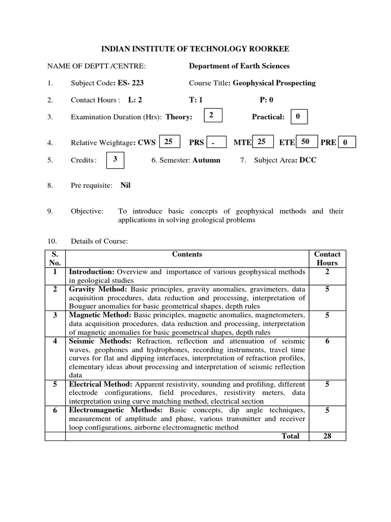 ES-223 Geophysical Prospecting | PDF | Geophysics | Reflection Seismology