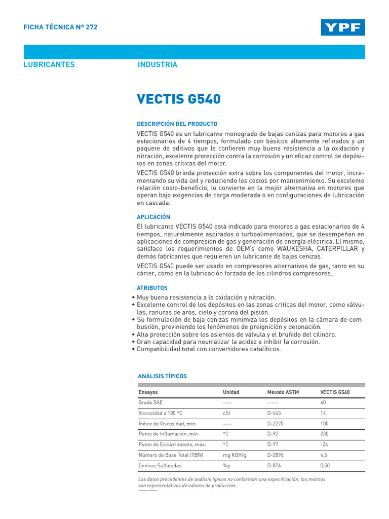 Vectis G540 | PDF | Lubricante | Ingeniería mecánica