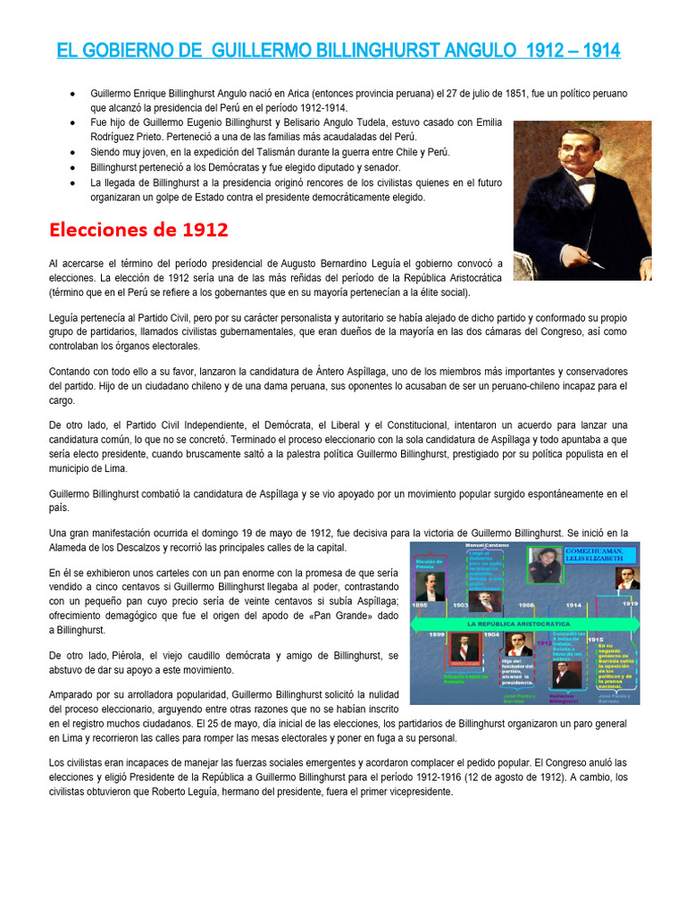 El Gobierno de Guillermo Billinghurst 1912 | PDF | América del Sur ...