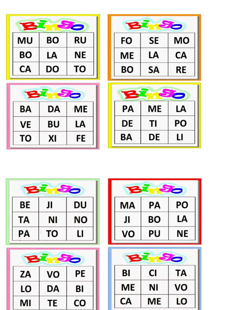 Cartelas Bingo Silabas | PDF