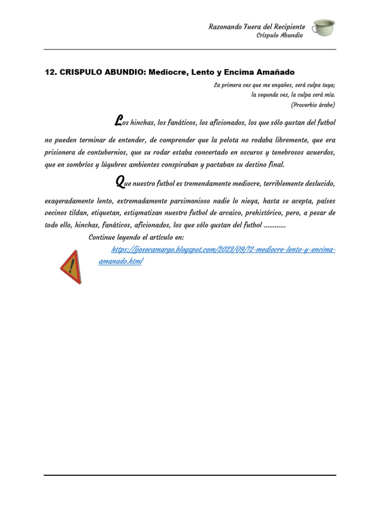 12 Crispulo Abundio Mediocre, Lento y Encima Amañado | PDF