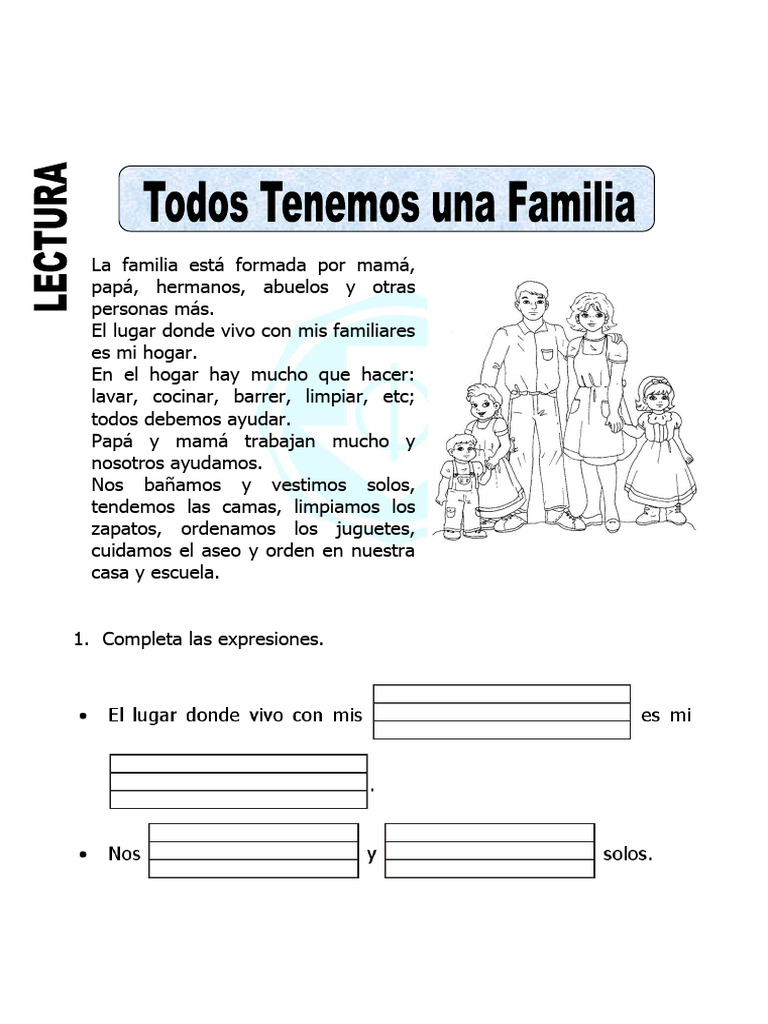 Ficha de Todos Tenemos Una Familia para Primaria | PDF