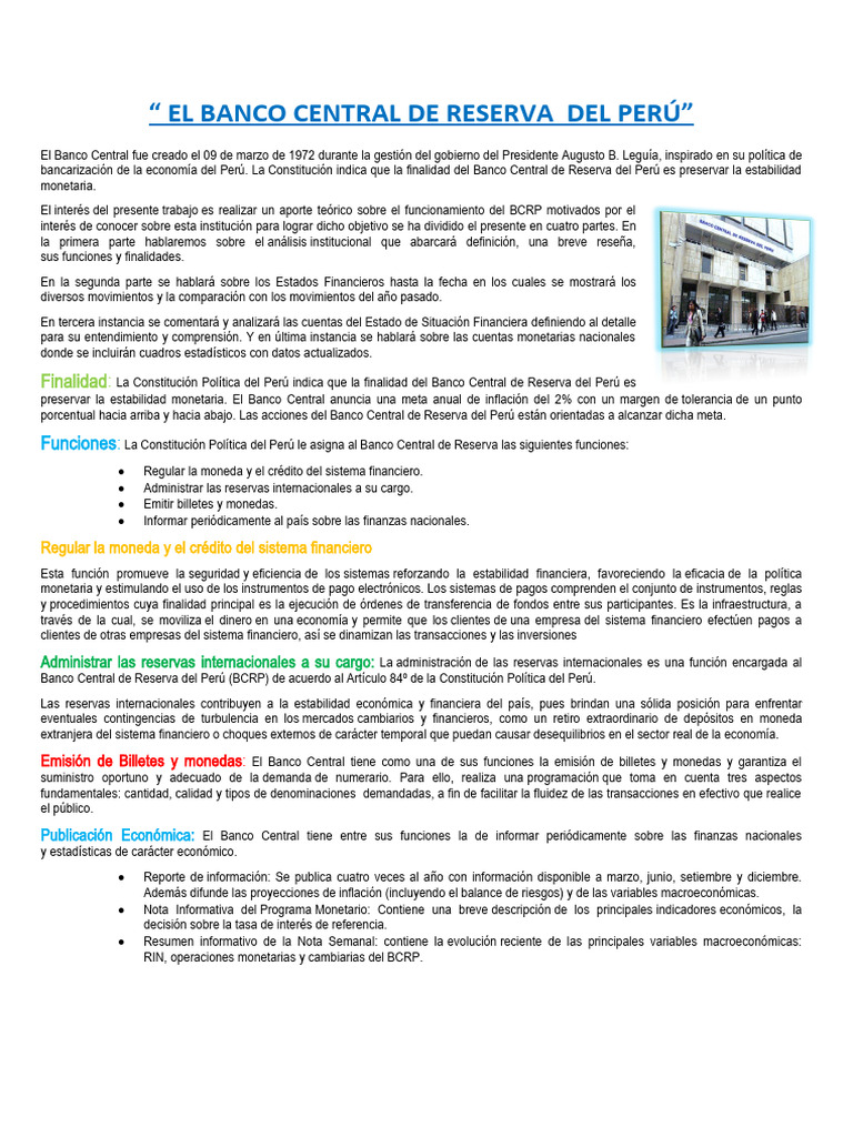 Funciones del Banco Central de Perú | PDF | Bancos | Moneda