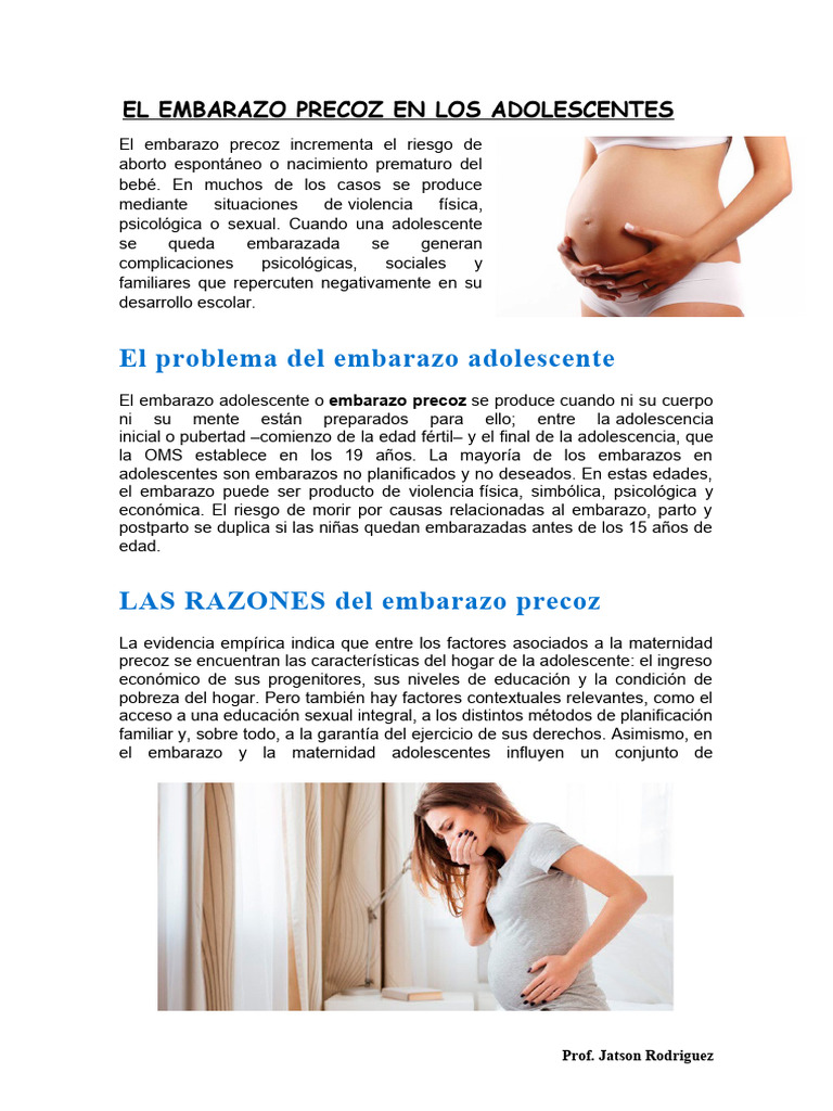 El Embarazo Precoz en Los Adolescentes | PDF | Embarazo en la ...