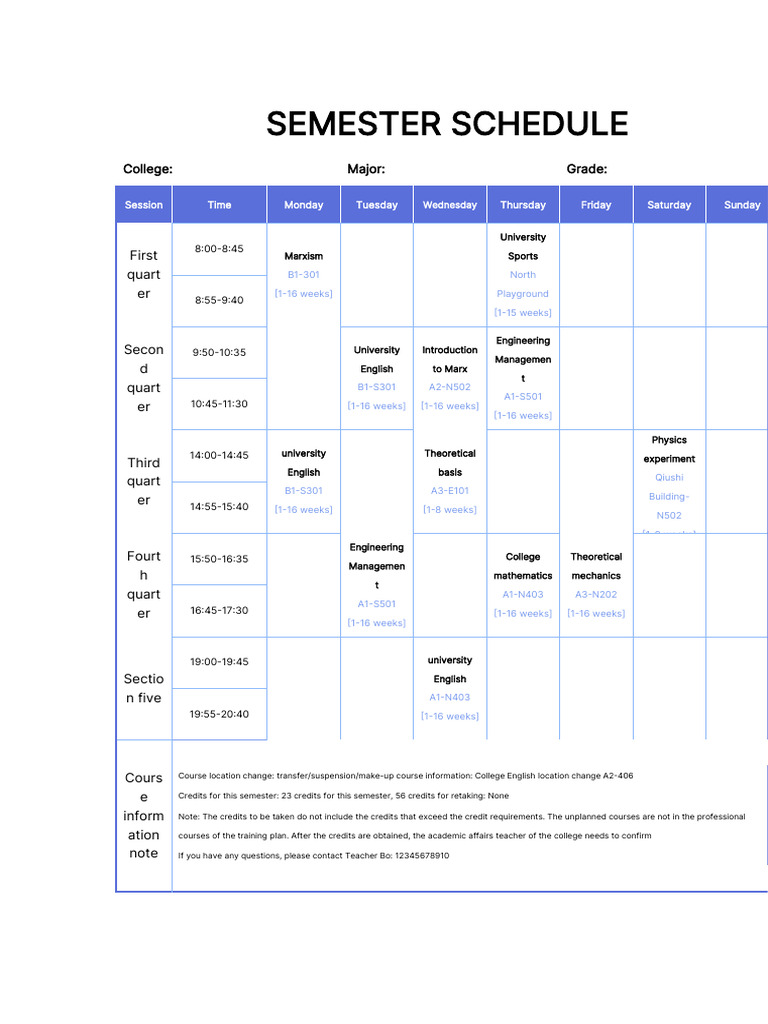 Semester Schedule Pdf Academic Term