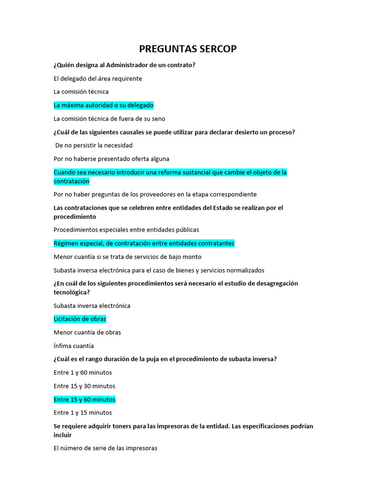 Cuestionario Sercop | PDF | Subasta