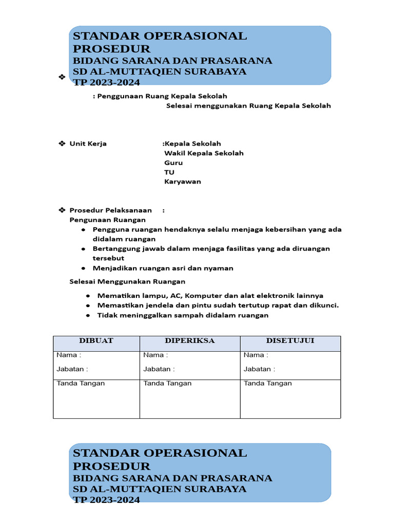 SOP Ruang KS, Ruang Guru Dan TU | PDF
