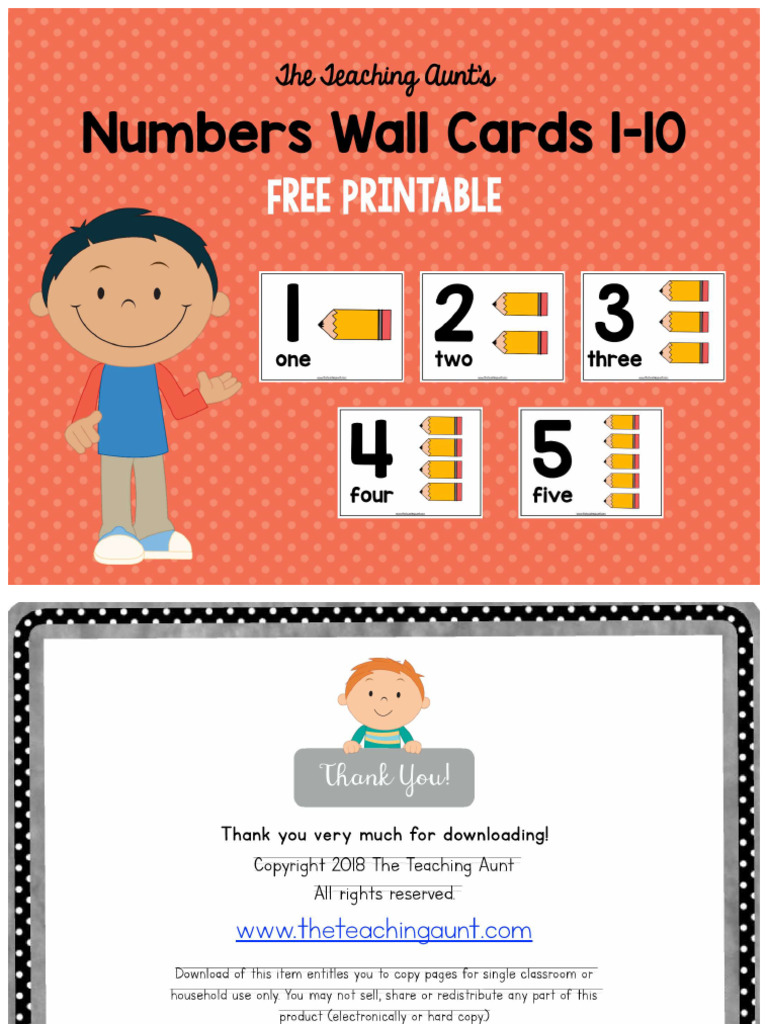 Numbers Wall Cards 1-10 Free Printable The Teaching Aunt | PDF