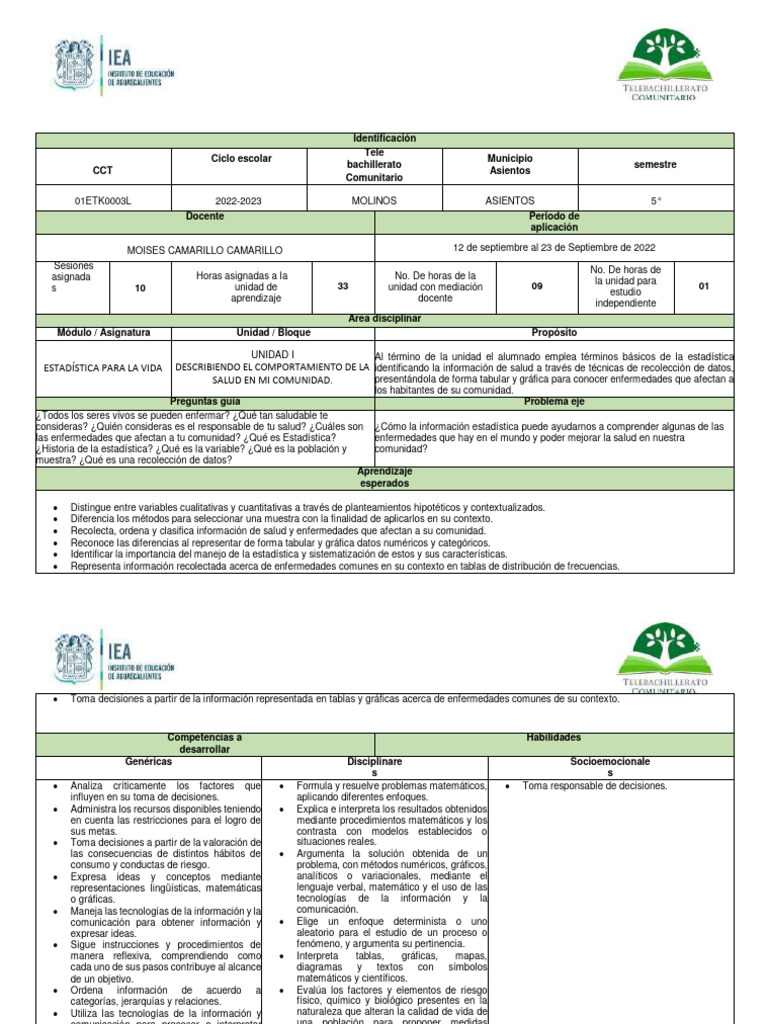 PLANEACION 12 SEP - 23 SEP C22-23 ESTADISTICA | PDF | Estadísticas ...