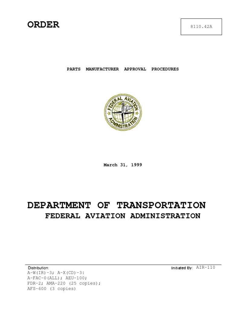 Parts Manufacturer Approval Procedures | PDF | Transport | Aviation