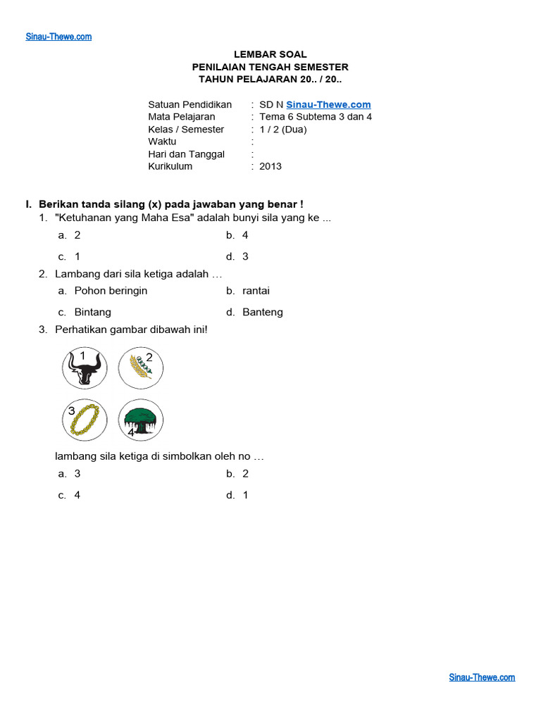 Soal & Jawaban PTS KELAS 1 (Tema 6 Subtema 3 Dan 4) | PDF | Seni & Disiplin Bahasa | Griya & Taman